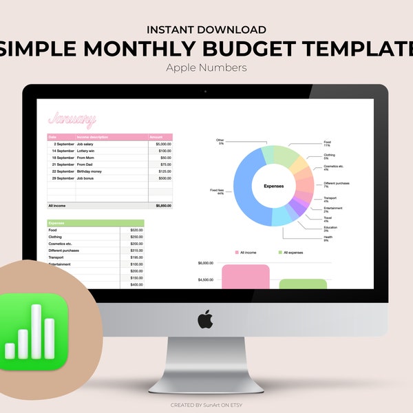 Monthly Budget Template Apple Numbers Etsy