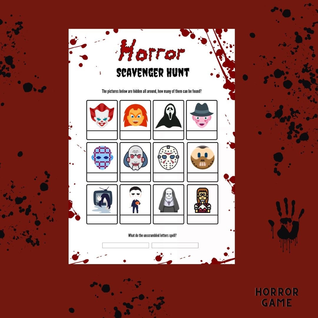 Horror Slasher Scary Movies Scavenger Hunt Game. Halloween - Etsy UK