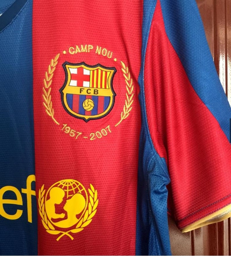 Retro Barcelona Home Jersey 2007-2008 100th Years Men Adult RONALDINHO ...
