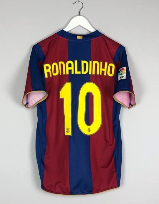 Retro Barcelona Home Jersey 2007-2008 100th Years Men Adult RONALDINHO ...