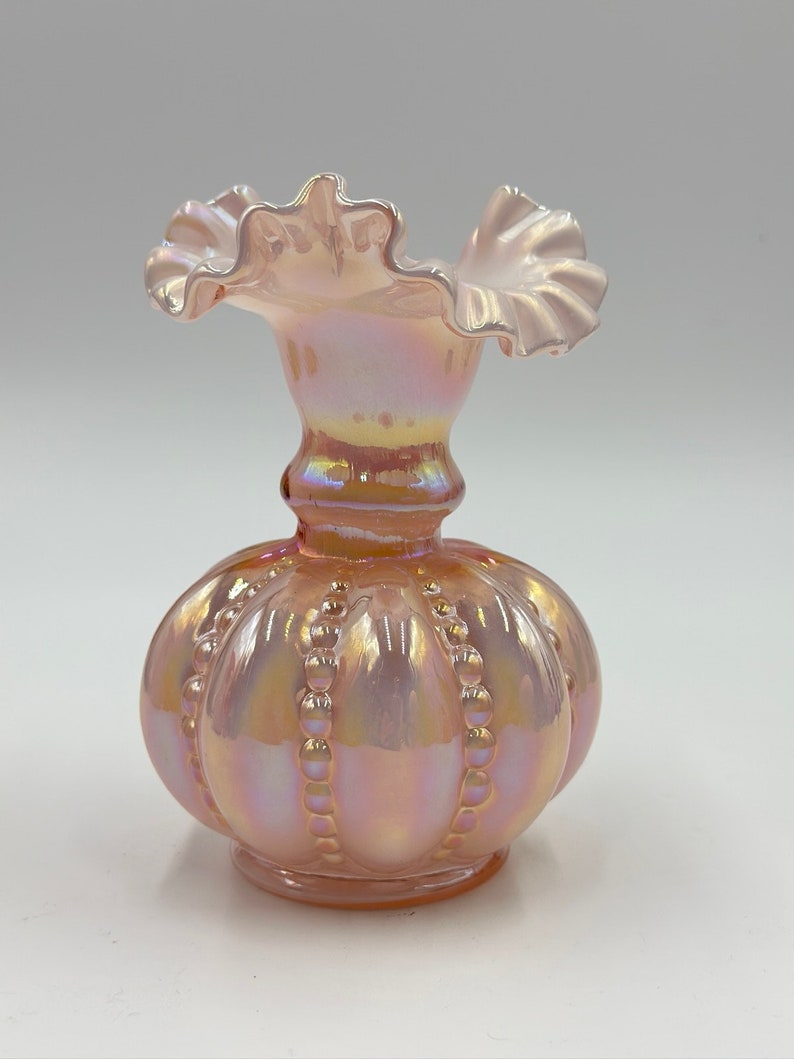 Rare Fenton Pink Ruffled/wavy Edge Beaded Vase - Etsy