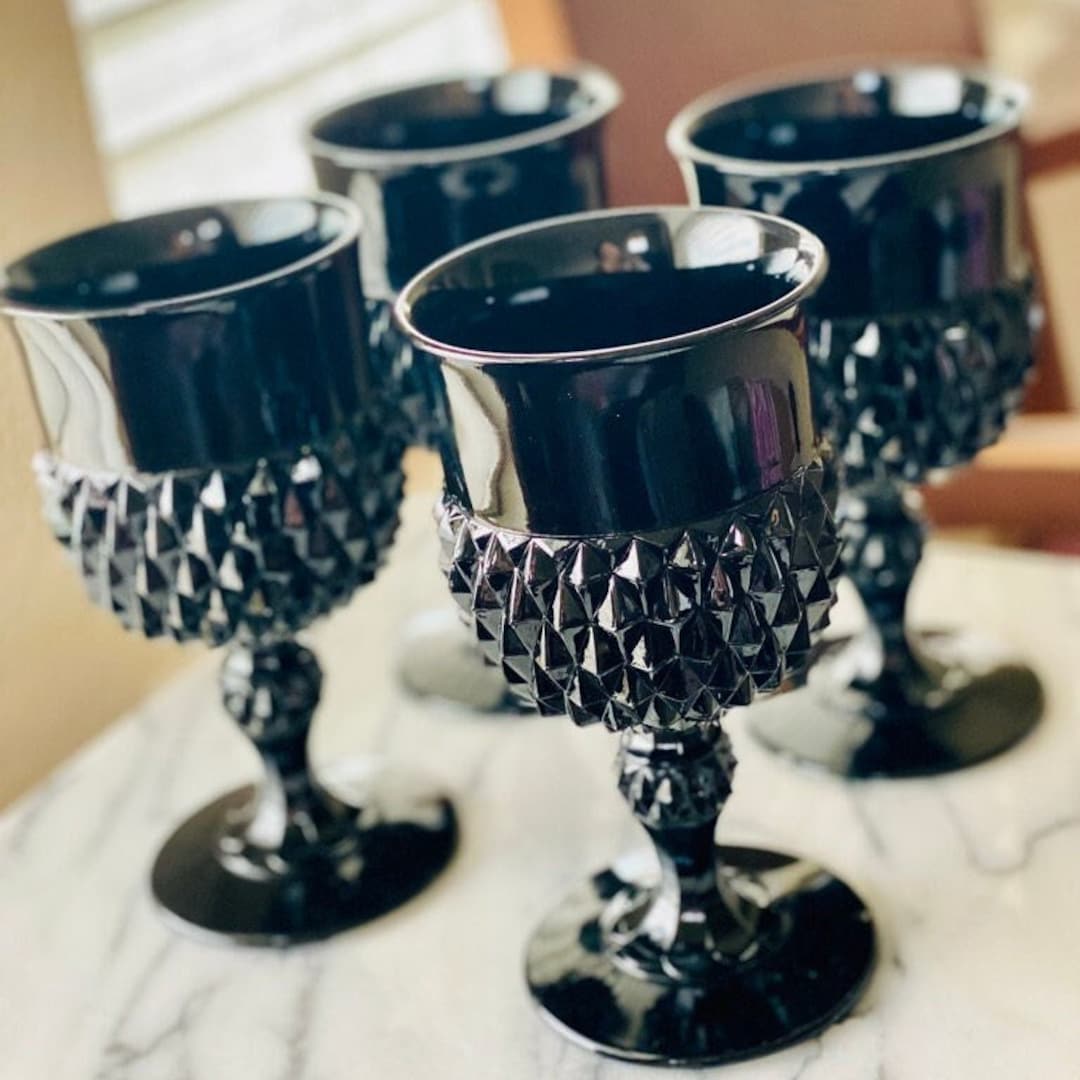 6 1/2 Indiana Glass Tiara Black Diamond Point Wine and Water - Etsy
