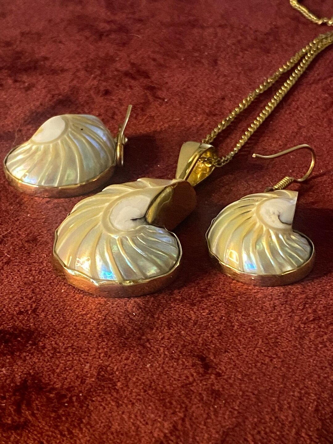 Rare Charles Albert Nautilus Shell Necklace & Earrings Set | Sculptural ...