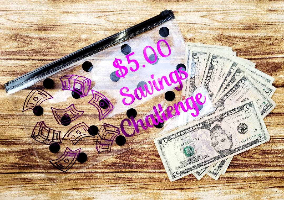 PVC Zipper Cash Envelope Money Pouch Budgeting Accessory 5.00 Savings ...