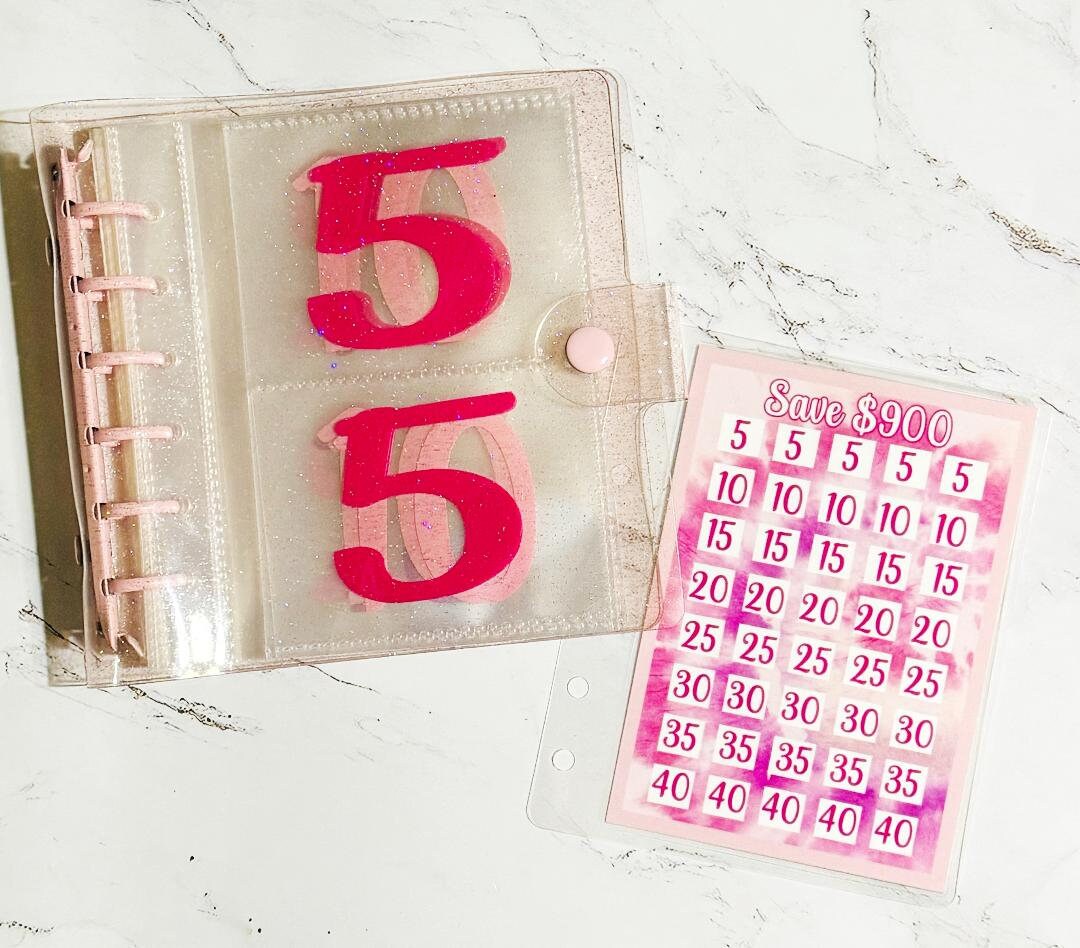 A7 Square Binder PVC Pink Glittery Cover Save 900 Savings Challenge ...