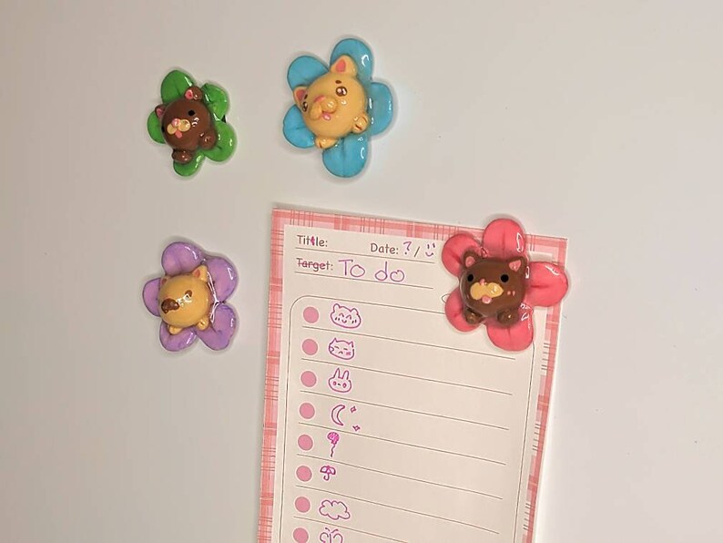 Flower Kitty Magnet // Polymer Clay // Handmade - Etsy