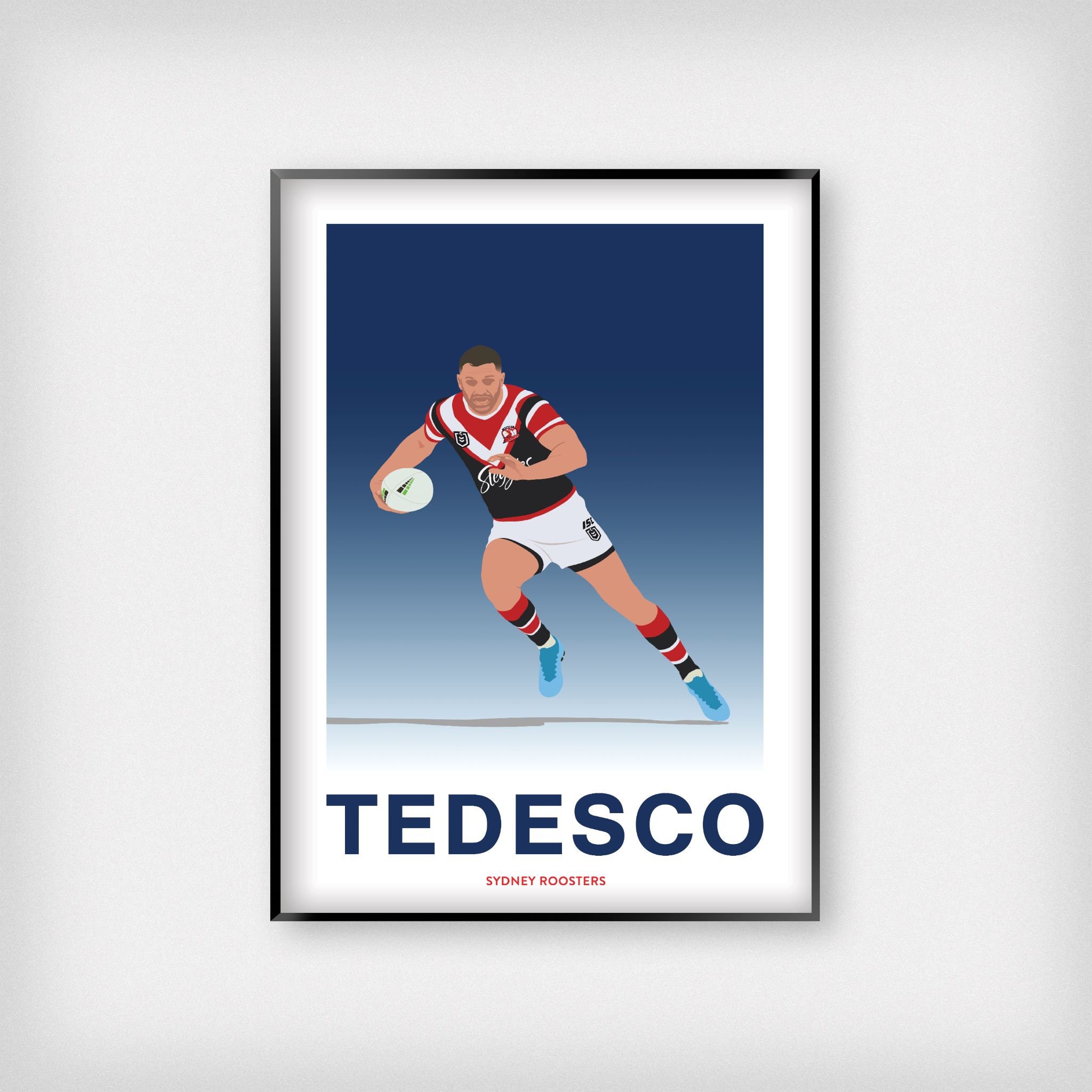 James Tedesco Sydney Rooster Rugby League A4, A3, A2, A1 Poster Rugby ...