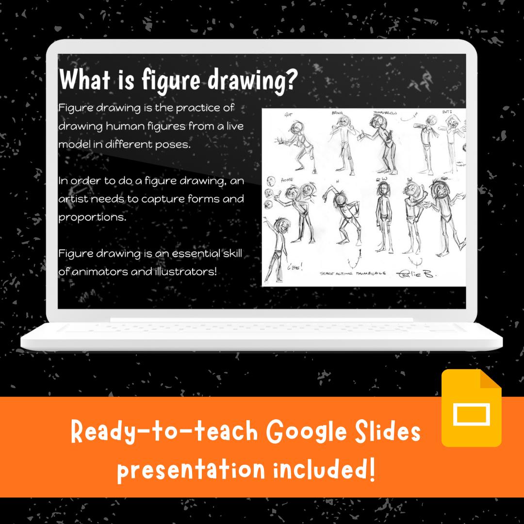 Skeleton Figure Drawing Halloween Art Lesson Plan & Google Slides - Etsy