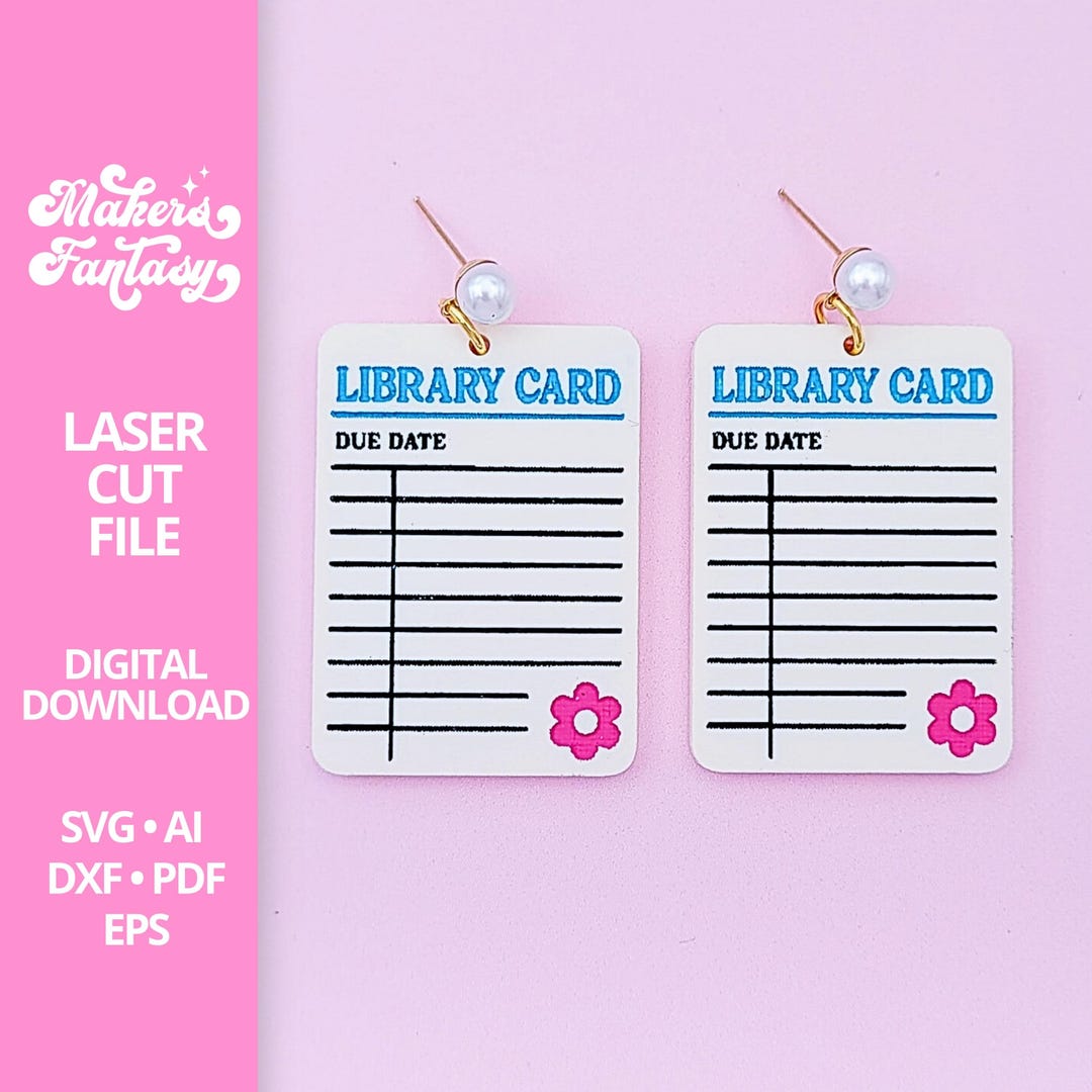 Vintage Library Card Cur File, Acrylic Earring Digital Laser Cut File ...