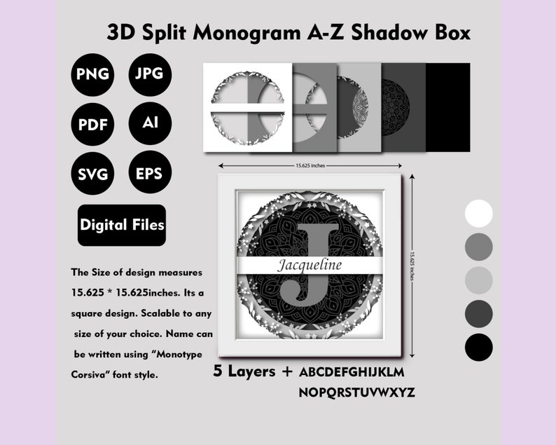 3d Split Monogram A-Z Shadow Box, Split Monogram Svg, Housewarming Gift ...
