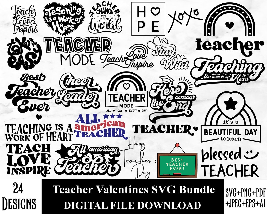 Teacher Valentine Svg, Teacher Life Svg Bundle, Valentines Day Svg ...
