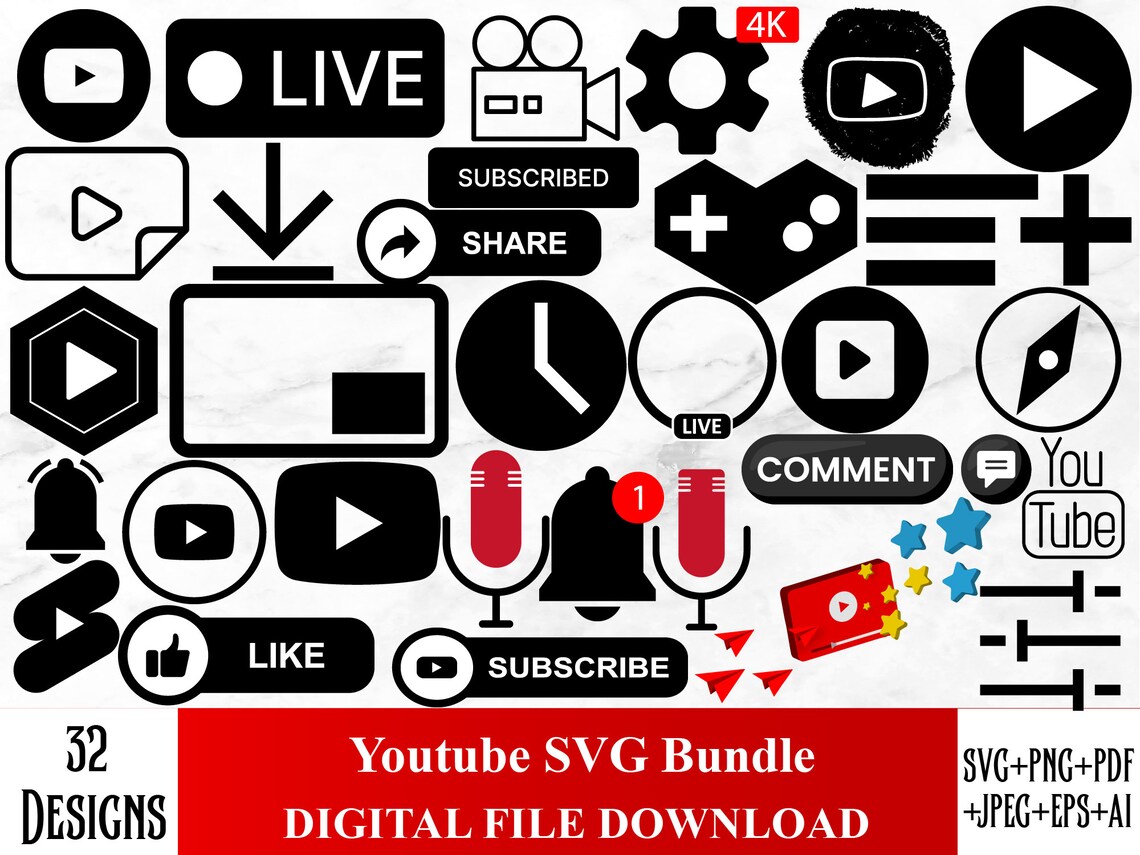Youtube Svg Png Bundle, Social Media Svg, Youtube Png, Youtube Clipart ...