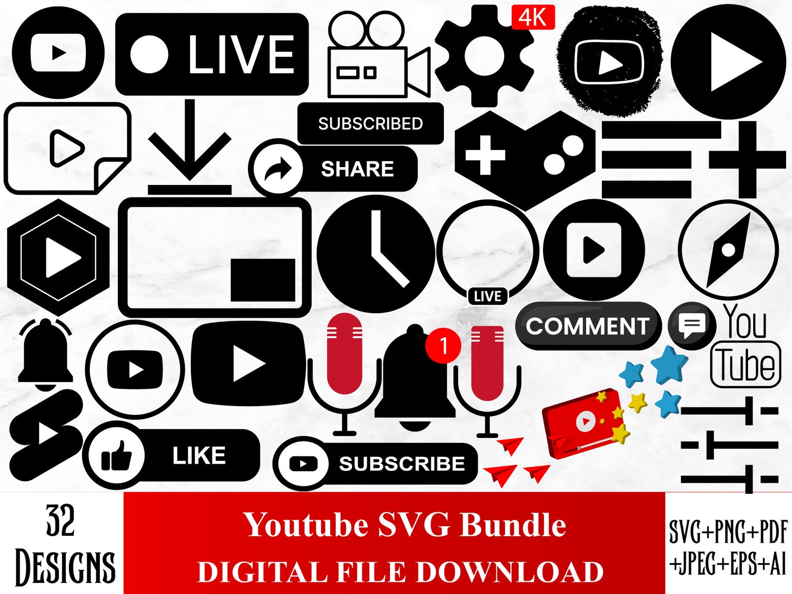 Youtube Svg Png Bundle, Social Media Svg, Youtube Png, Youtube Clipart ...