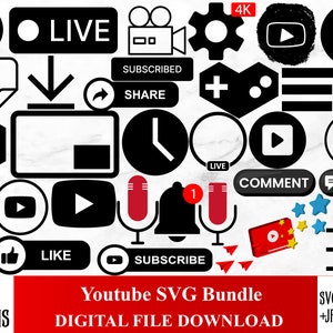 Youtube Svg Png Bundle, Social Media Svg, Youtube Png, Youtube Clipart ...