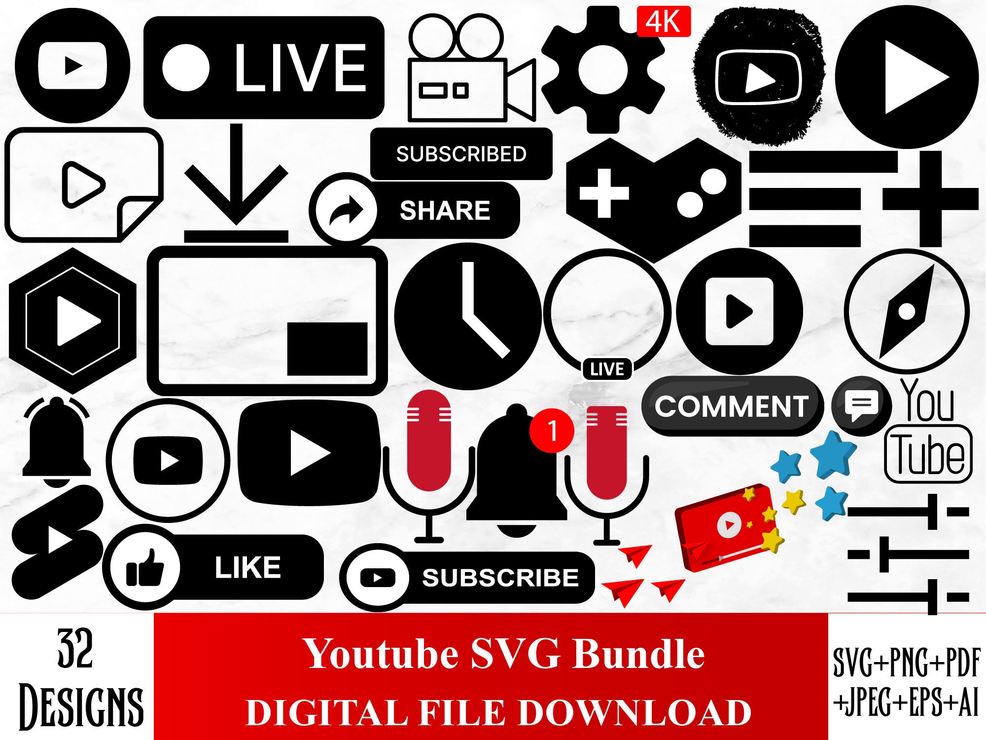 Youtube Svg Png Bundle, Social Media Svg, Youtube Png, Youtube Clipart ...