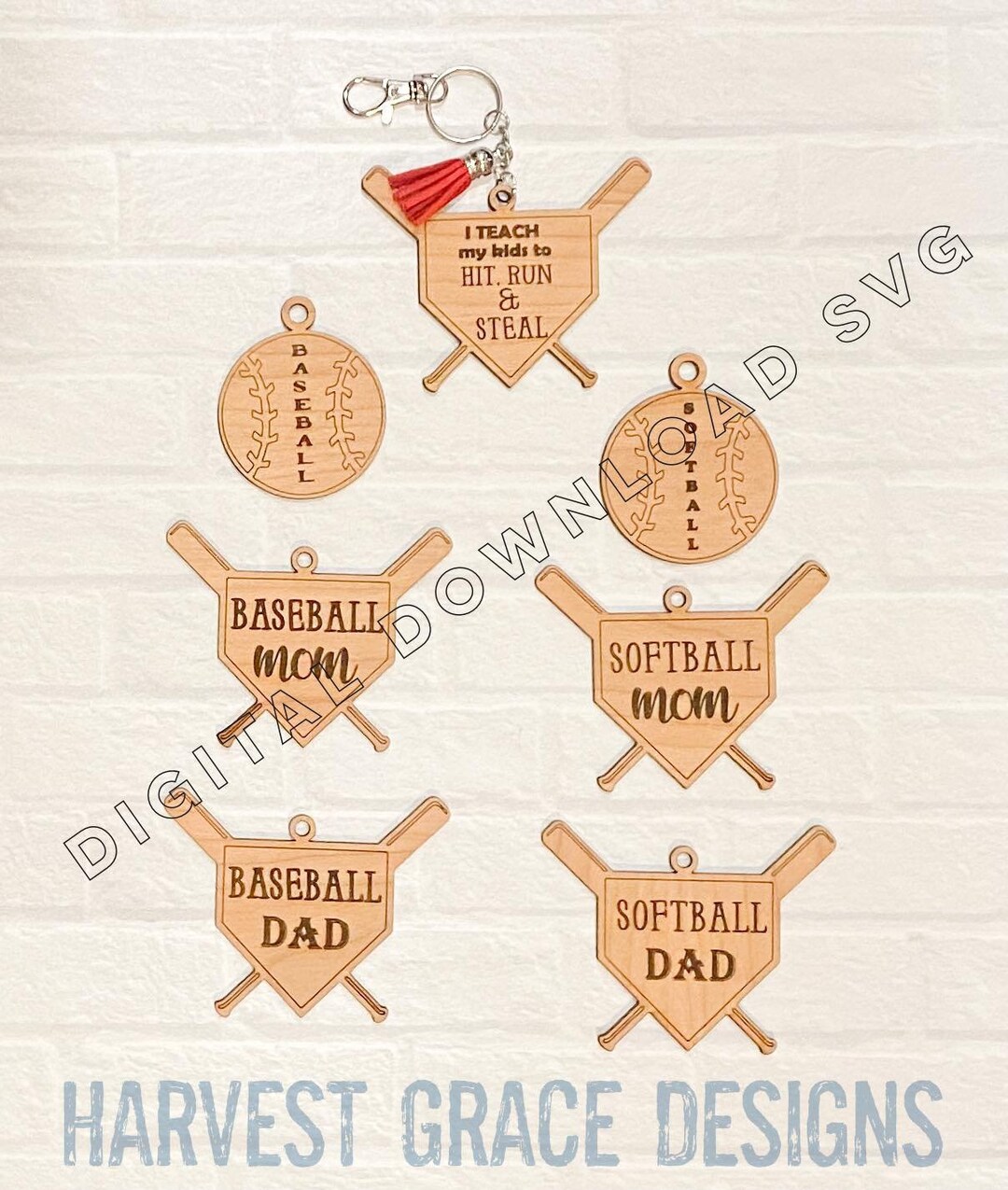 Set of 7 Key Chains for Baseball & Softball DIGITAL DOWNLOAD SVG - Etsy