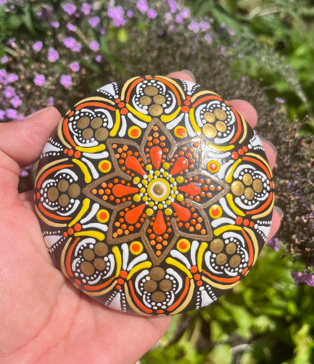 Stone Dot Mandala Rock Paperweight Hand Painted - Etsy