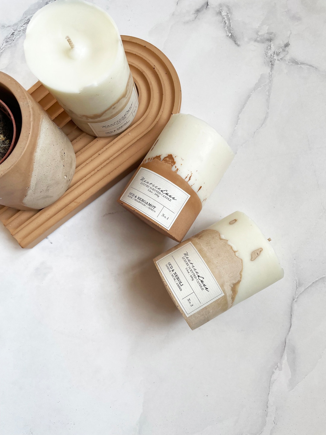 Oud & Bergamot Pillar Candle | Coconut Wax | Oud Candle | Cement Pillar ...