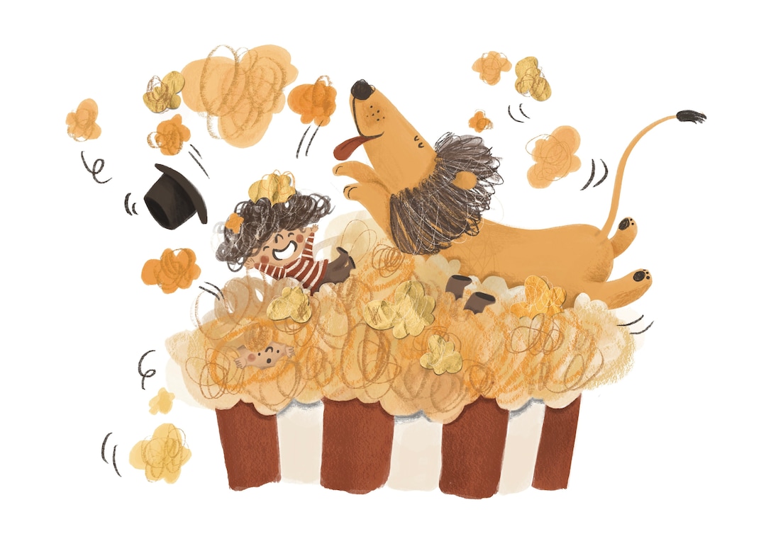 Popcorn Party Art Print / Food / Popcorn / Lion / Quirky / Hilarious ...