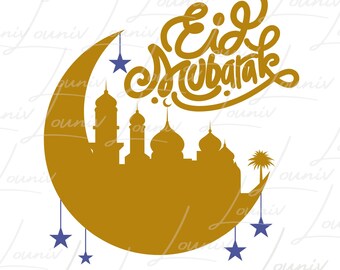 Eid Mubarak Gold Color Svg File, Dxf File, Shirt Designs Svg, Svg Files ...