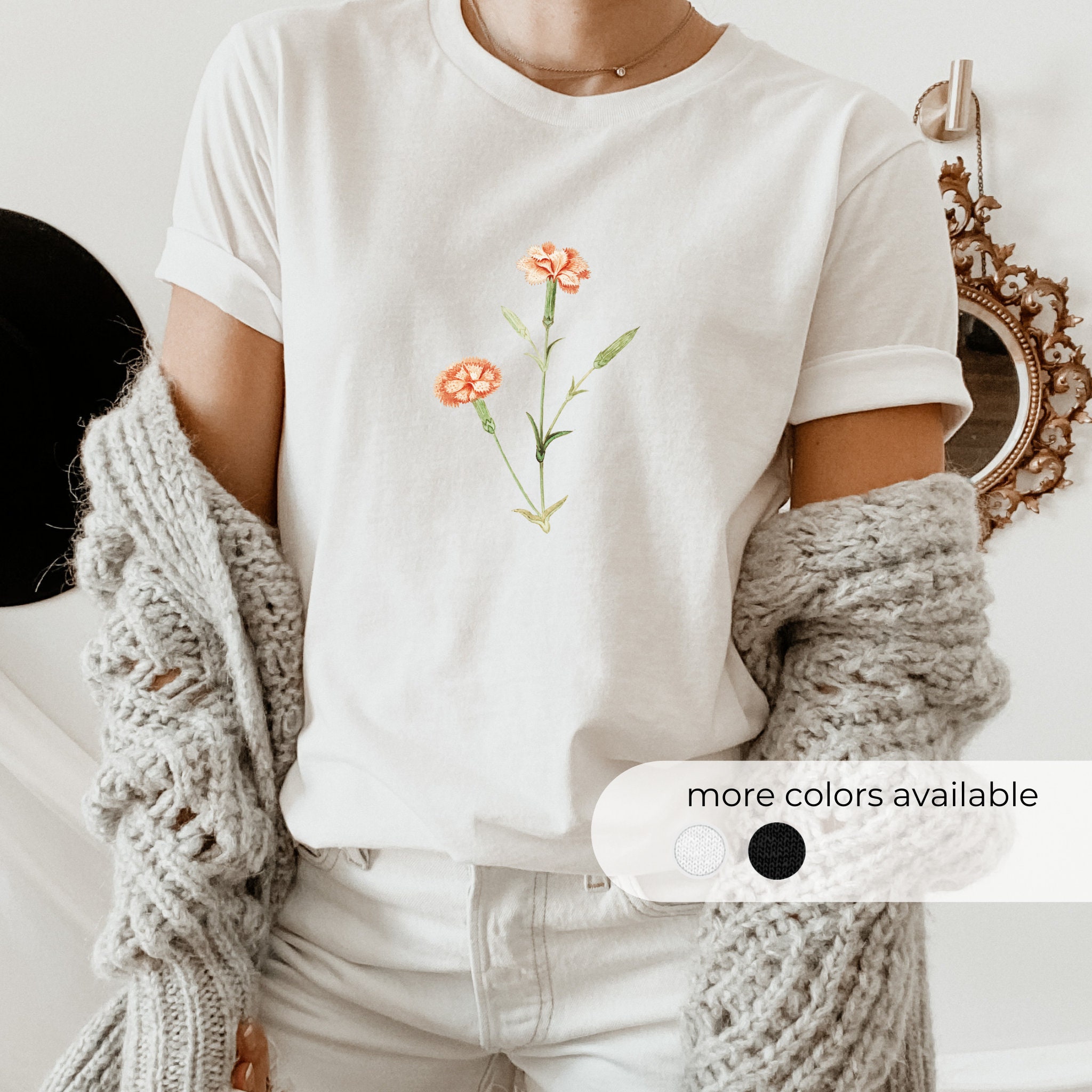 Aesthetic Flower T-shirt Minimal Carnation Tee Womens Unisex Shirt ...