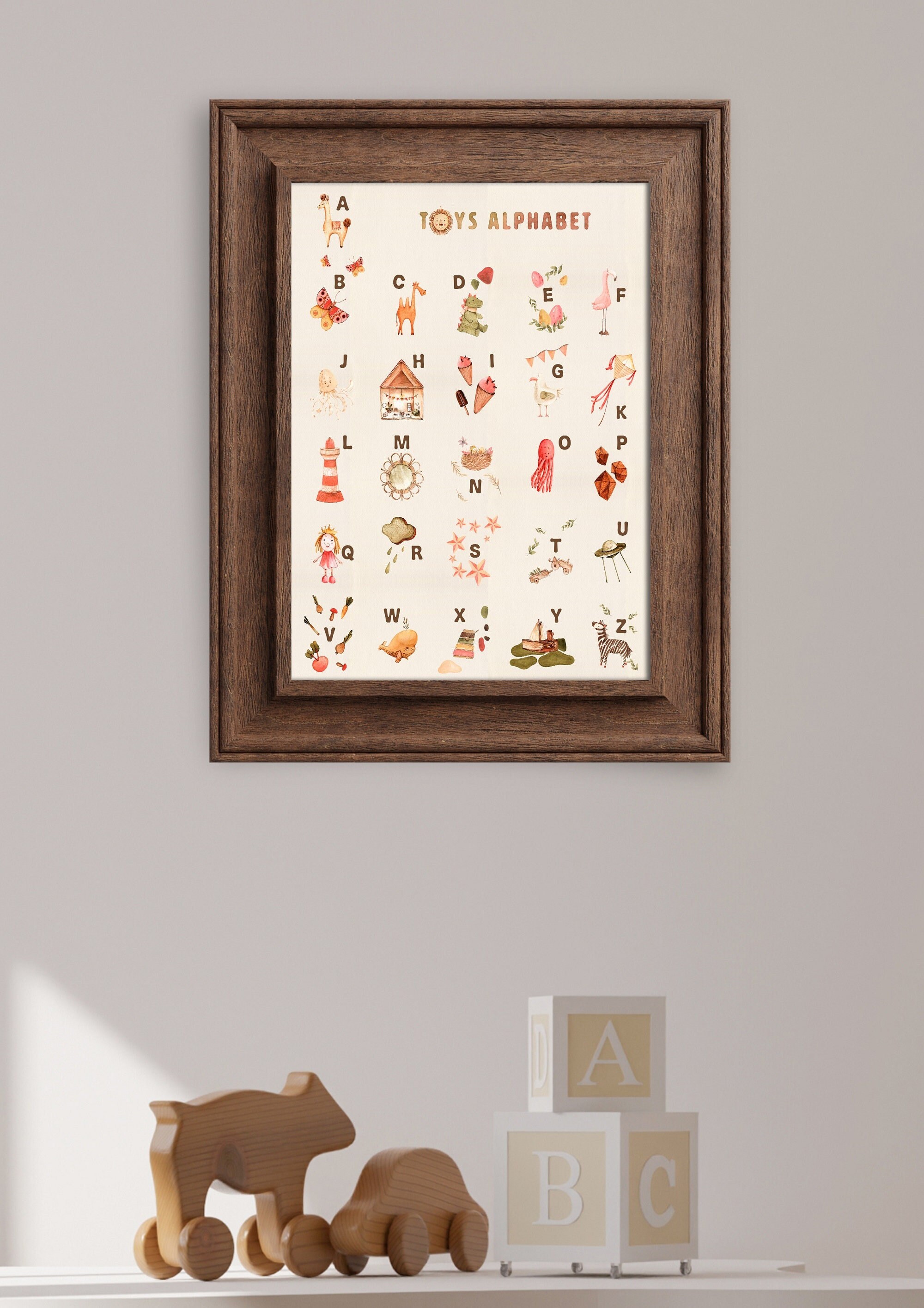 Alphabet Poster With Cute Watercolor Toys Boho Classroom Décor ...