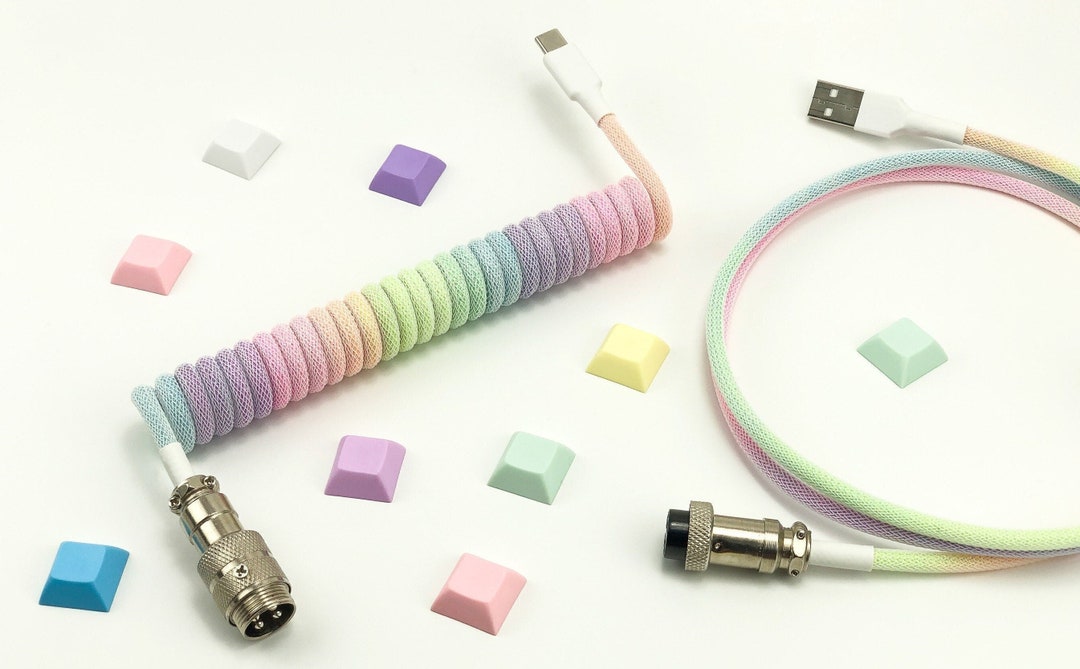 Pastel Rainbow Coiled Keyboard Cable USB C, Aviator Connector - Etsy