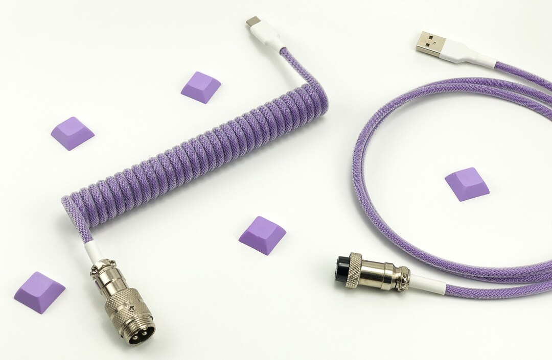 Custom Coiled Keyboard USB Cable light Lavender With Silver GX16 ...