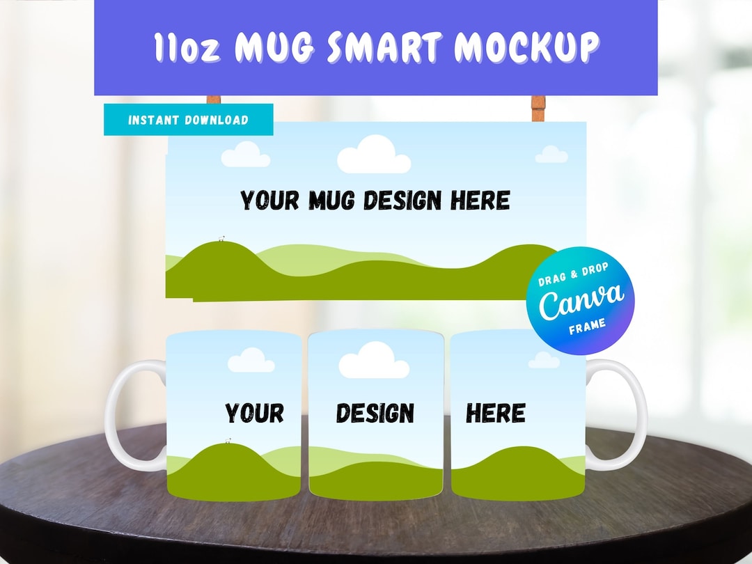 11oz White Mug Canva Drag and Drop Mockup | Canva Full Wrap Mug Mockup ...