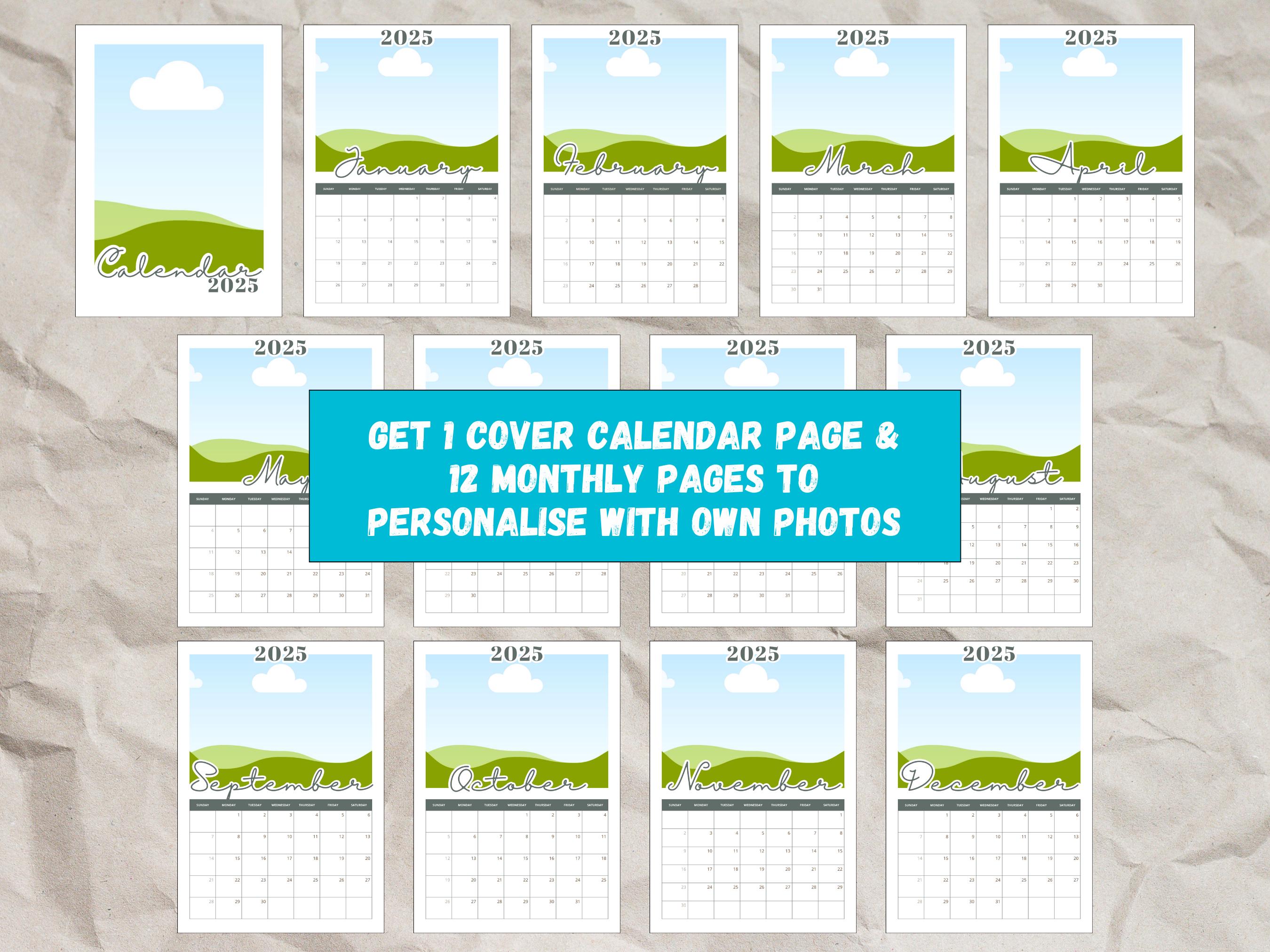 Editable 2025 Canva Calendar 2025 Custom Calendar Photo Editable Canva ...