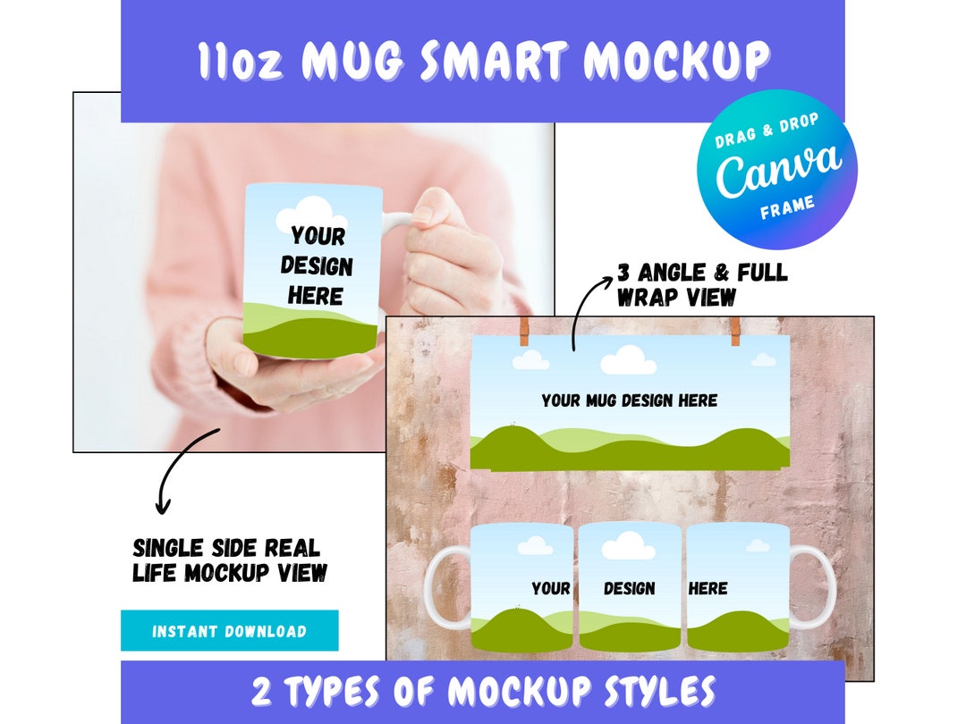 11oz White Mug Canva Drag and Drop Mockup Canva Full Wrap Mug Mockup ...