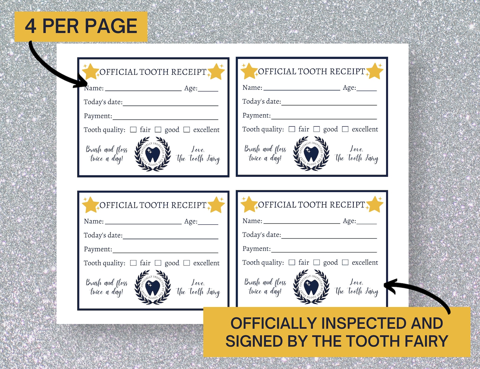 Tooth Fairy Receipt Printable Lost Tooth Certificate First - Etsy