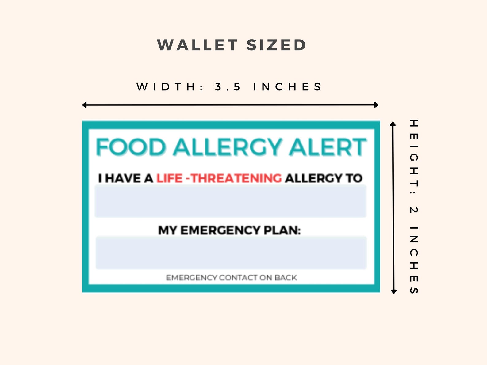 Printable Food Allergy Alert Cards for Kids & Adults, Fillable ...