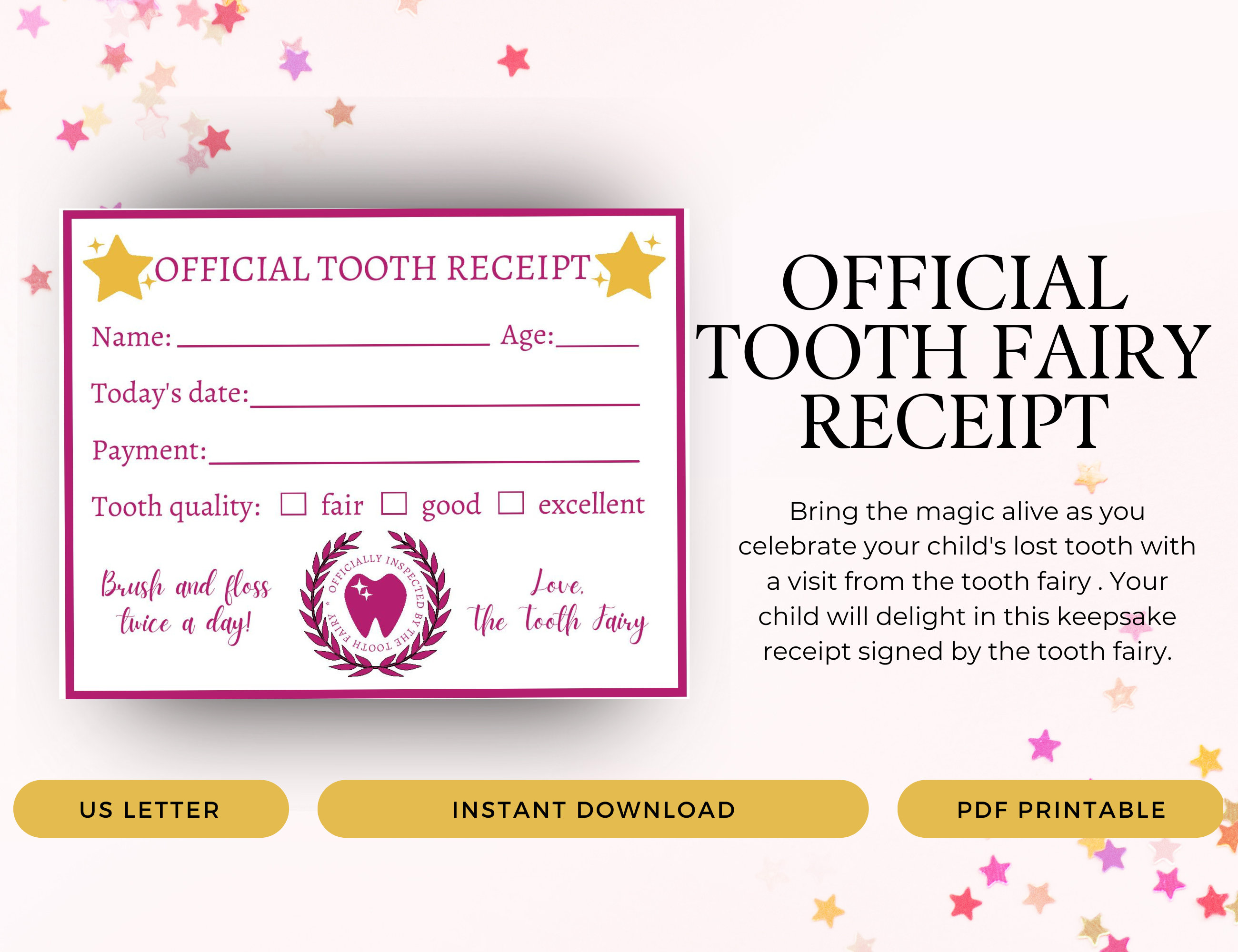 Tooth Fairy Receipt Printable, Lost Tooth Certificate, First Lost Tooth ...