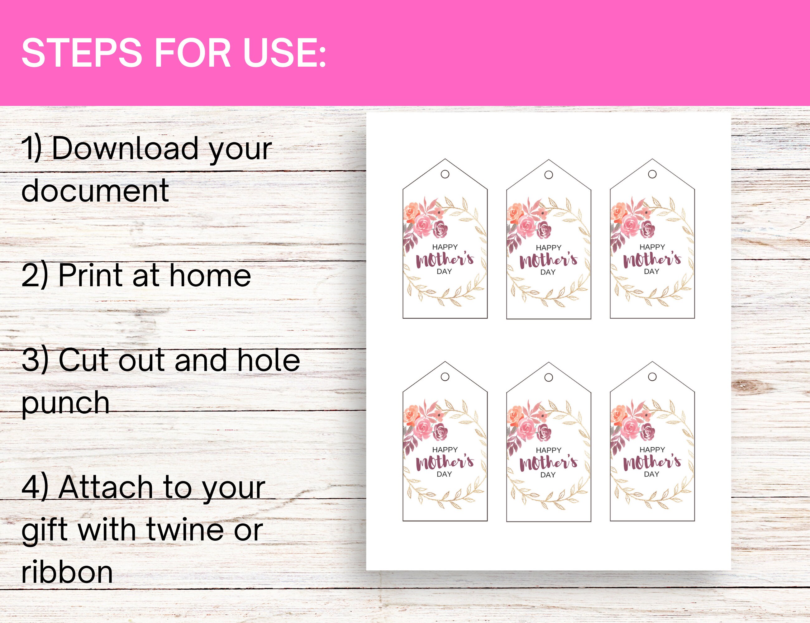 Printable Floral Mother's Day Gift Tags, Mother's Day Gift, Mom Gift ...