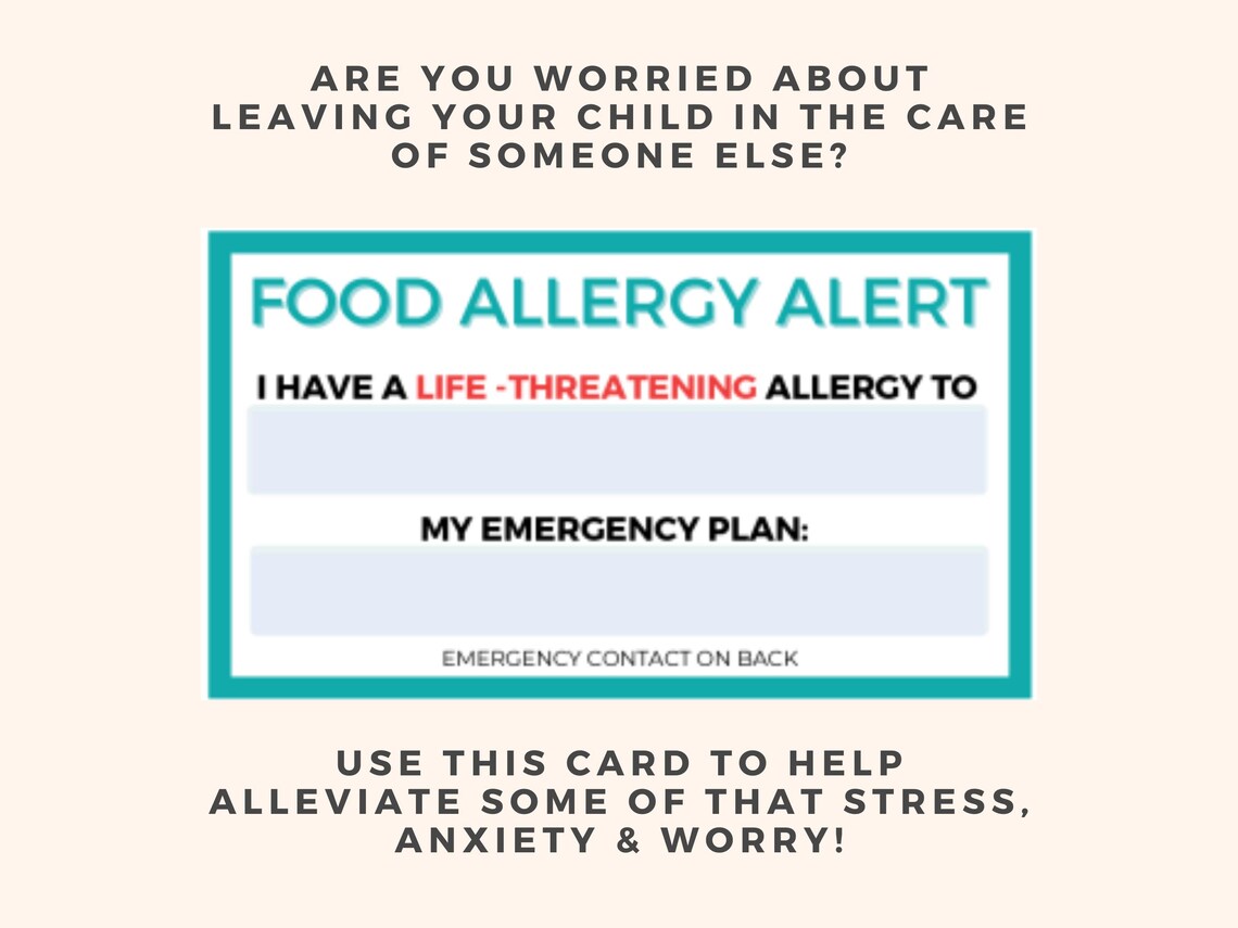Printable Food Allergy Alert Cards for Kids & Adults, Fillable ...
