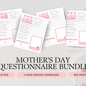 Pink Printable Mother's Day Questionnaire Bundle All - Etsy