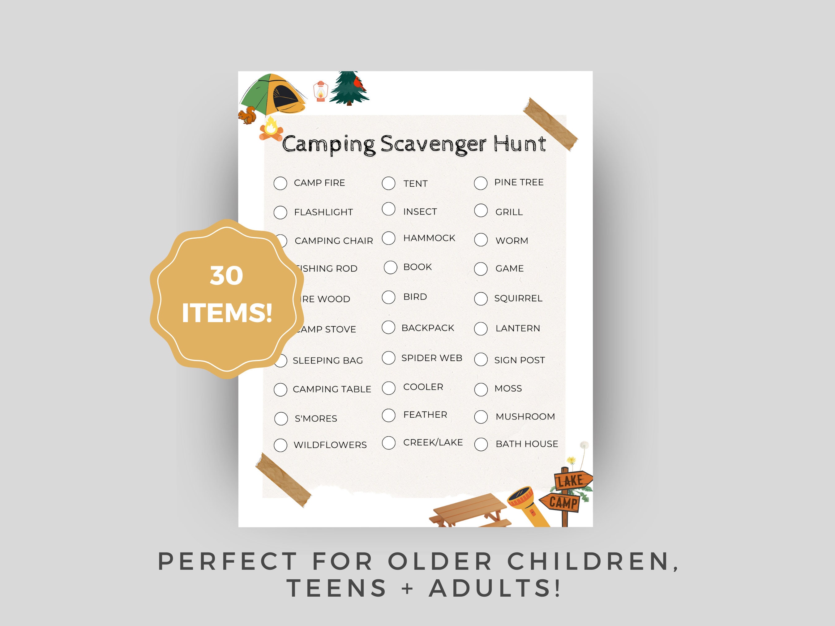 Camping Scavenger Hunt for Kids, Scavenger Hunt for Adults, Outdoor ...