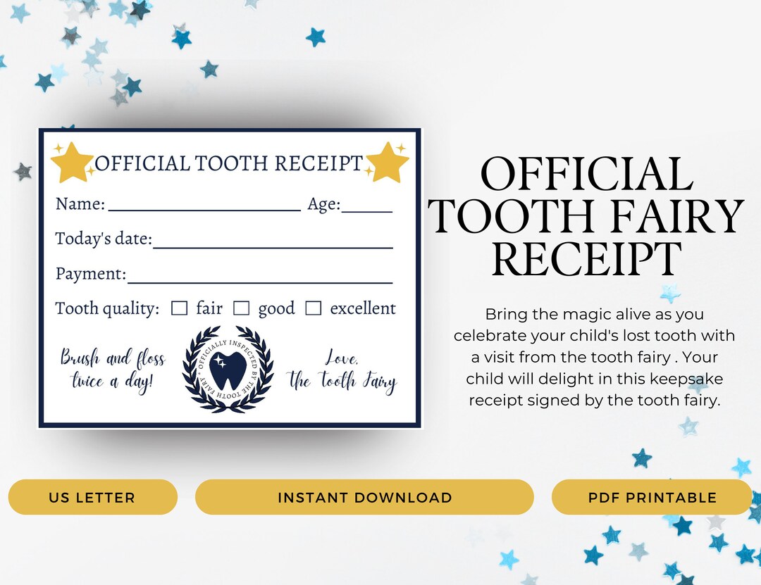 Tooth Fairy Receipt Printable, Lost Tooth Certificate, First Lost Tooth ...