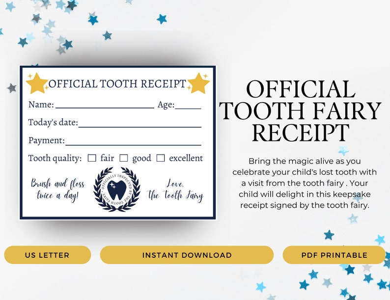 Tooth Fairy Receipt Printable Lost Tooth Certificate First - Etsy