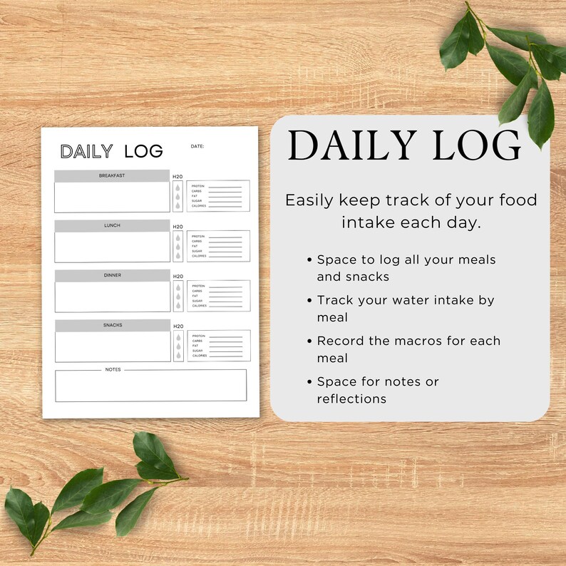 Minimalist Meal Log Printable, Food Journal, Water & Macros Tracker ...