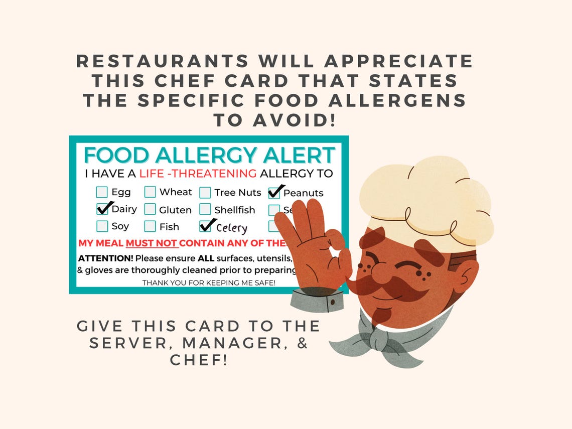 Food Allergy Alert Card Printable, Food Allergy Card for Adults & Kids ...
