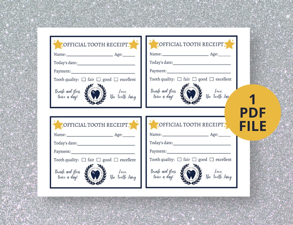 Tooth Fairy Receipt Printable Lost Tooth Certificate First - Etsy