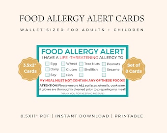 Food Ingredient Allergy Warning Cards | Potluck Food Allergy Cards ...
