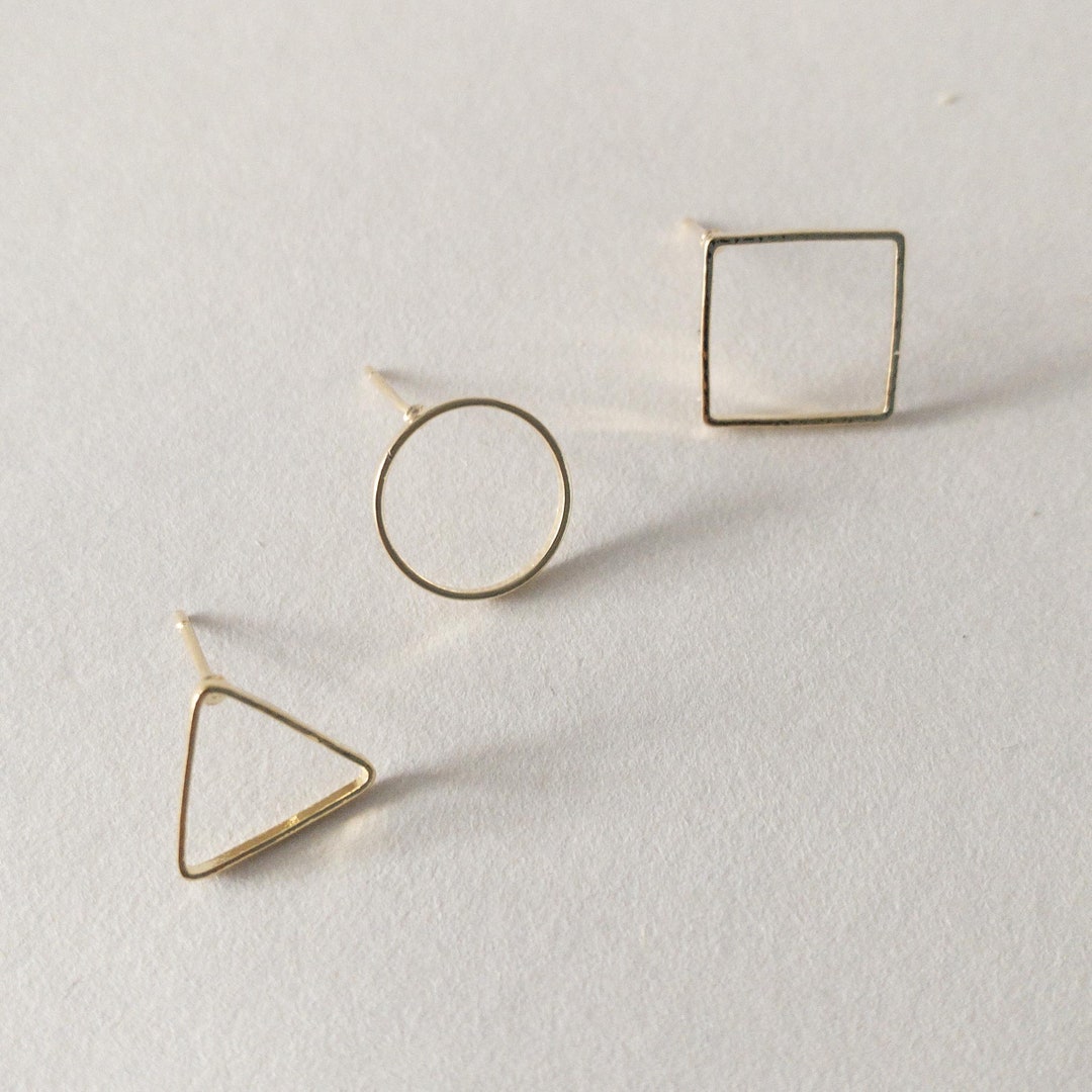 14k Gold Plated Square Triangle Circle Stud Earring Posts, Geometric Shape Earring Findings ...