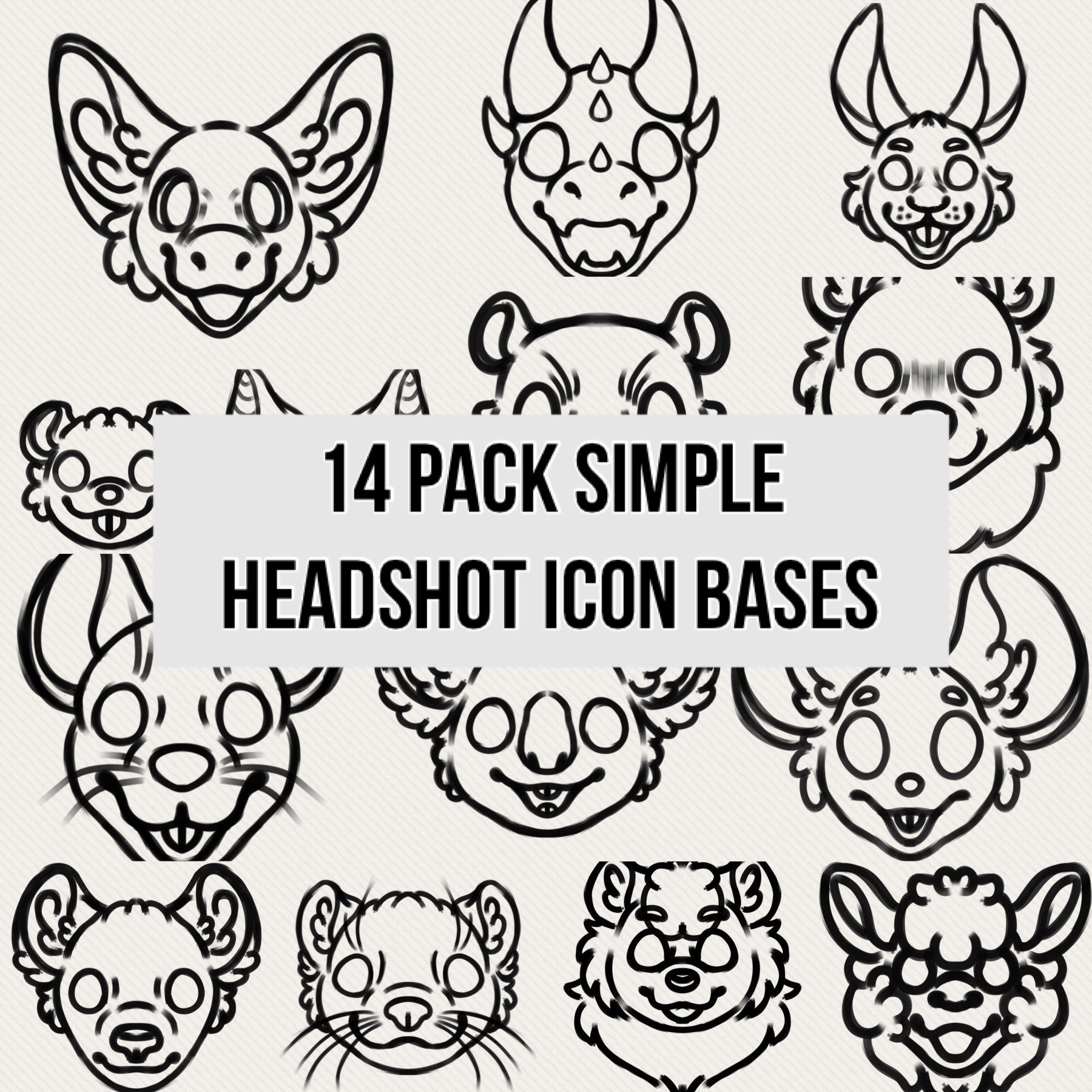 14 Pack Simple Headshot Icon Bases || Furry Art Digital Pngs - Etsy