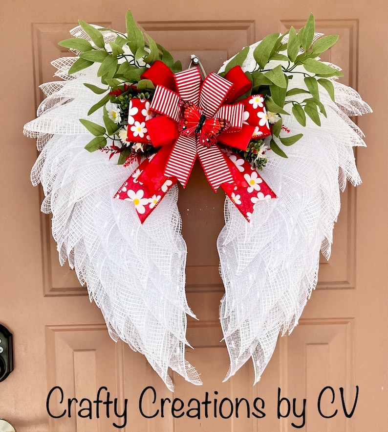 Custom Order Angel Wings, Memorial Wreath, Front Door Decor, Home Decor ...