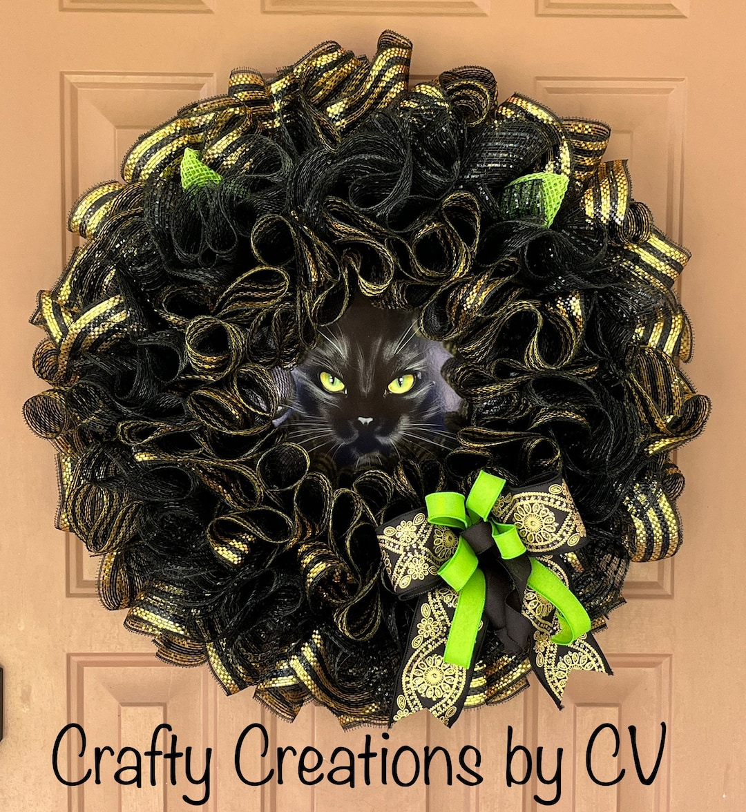Black Cat Wreath, Halloween Decor, Cat Lover Gift, Cat Decor, Seasonal ...