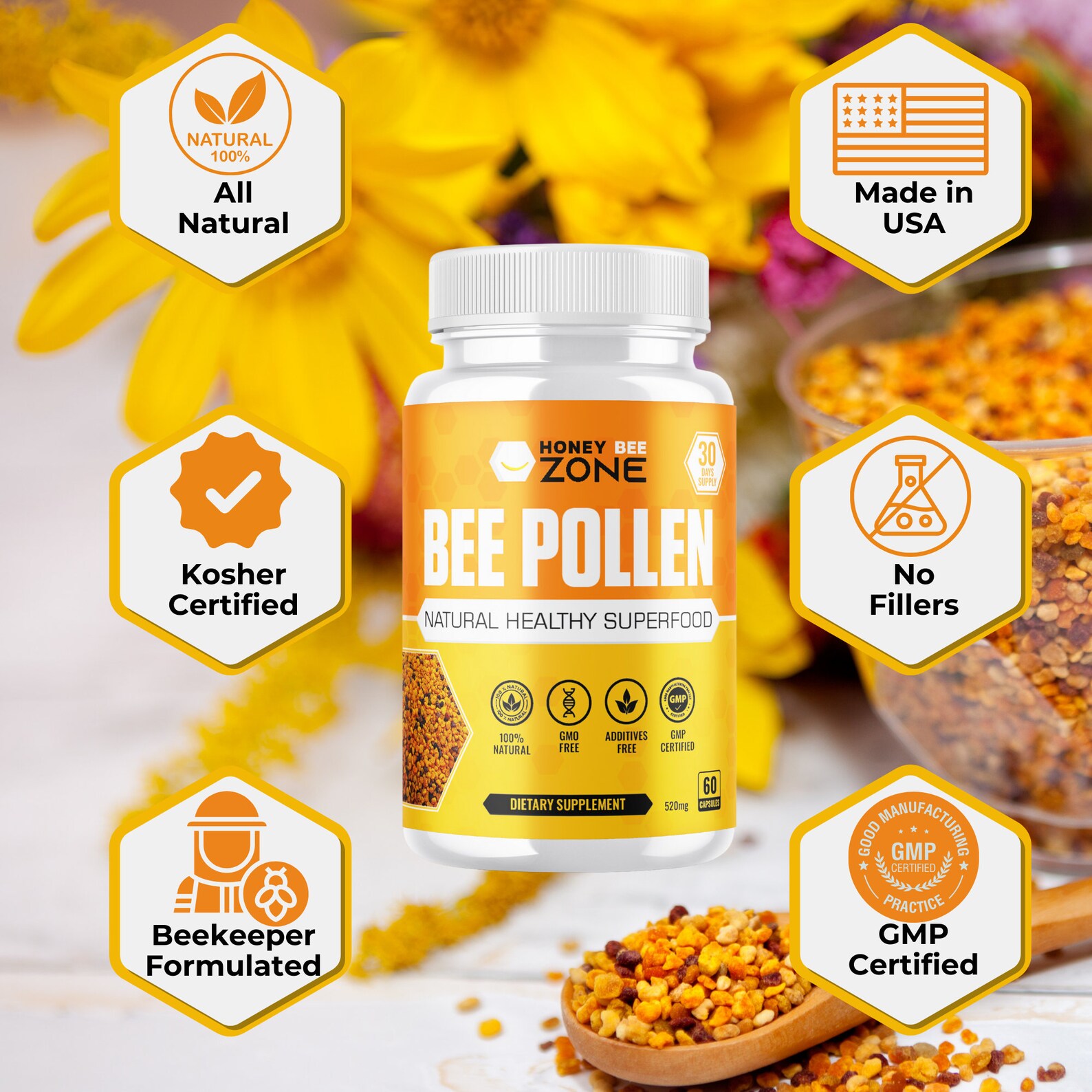 Natural Bee Pollen Capsules – Immune Support, Energy Boost ...