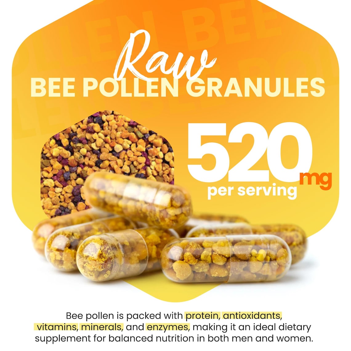 Natural Bee Pollen Capsules – Immune Support, Energy Boost ...